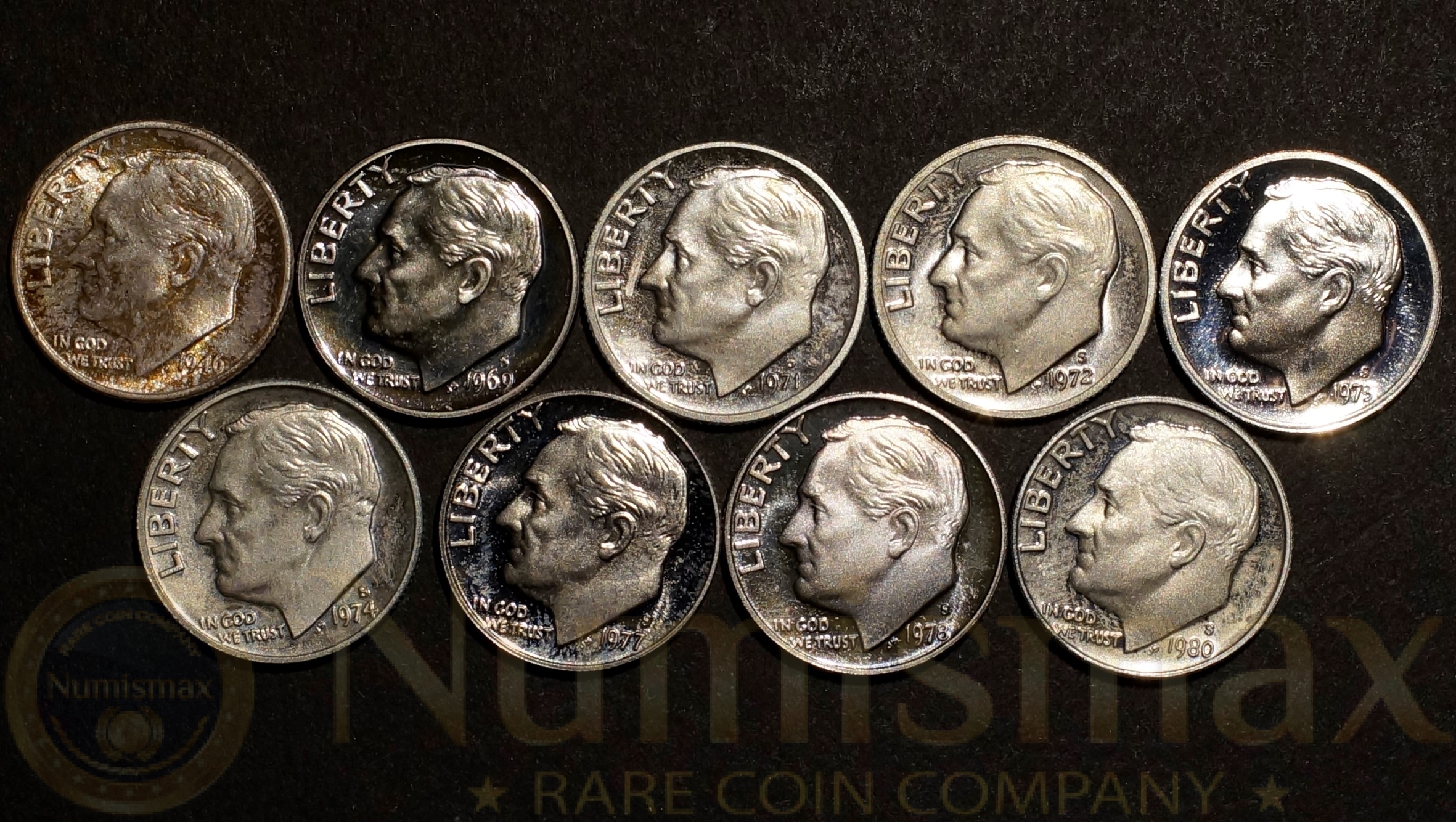 Roosevelt Dimes (Silver and Proof) Collectors Group | 9-Coin Lot - Numismax